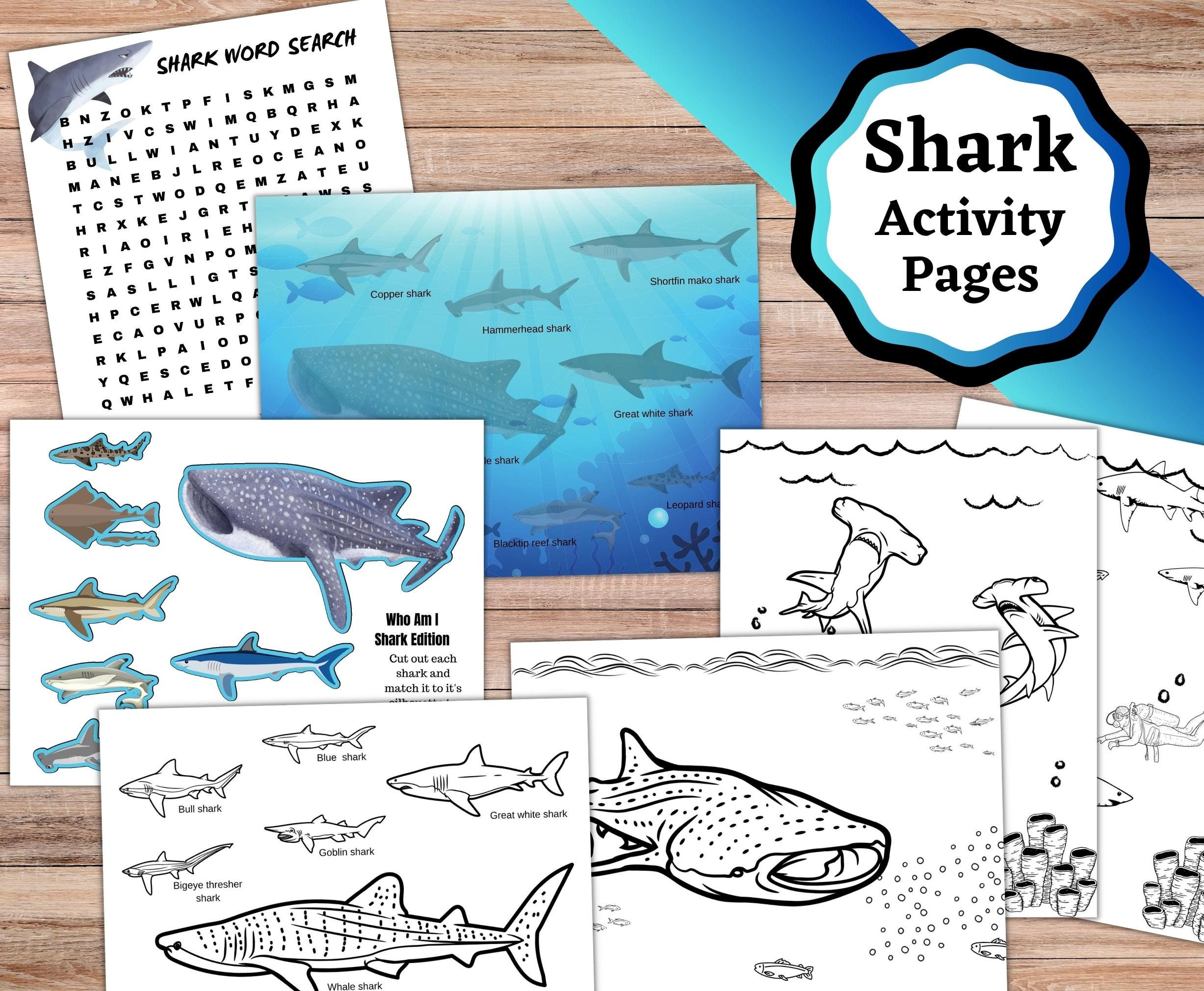 Printable Shark Themed Activity Pages. Shark Word Search, Shark Cut and ...