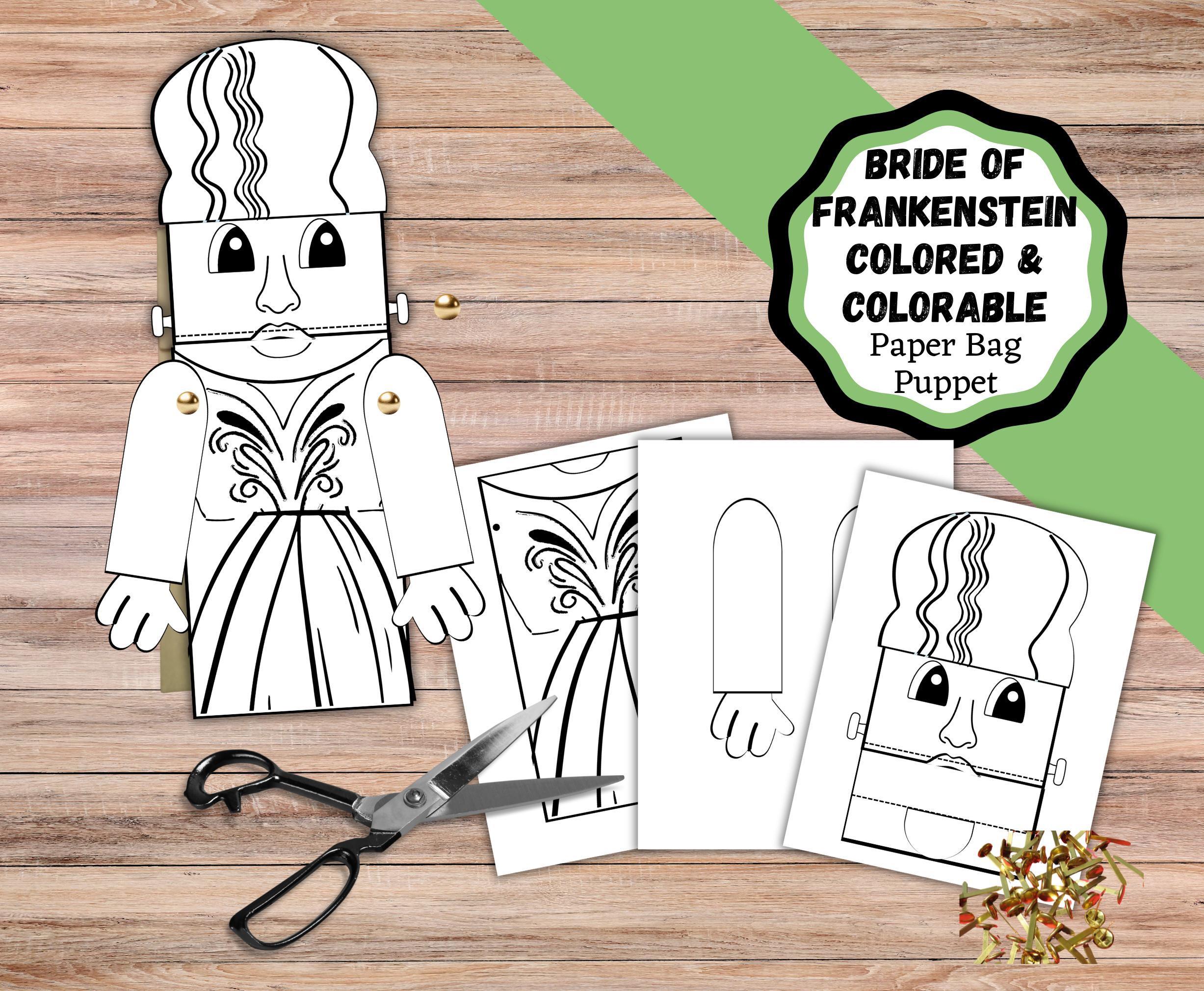 Bride of Frankenstein Paper Bag Puppet, Paper Bag Puppet Kids Craft for ...