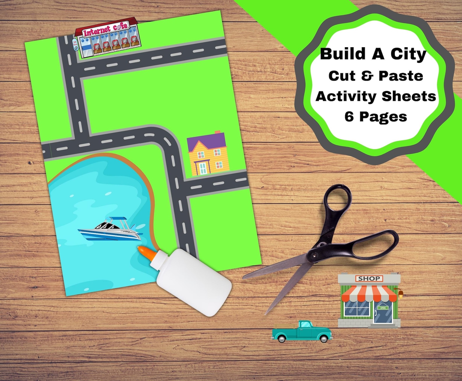 Build a City, Printable Roadways and Pages of Buildings, Cars, Boats ...