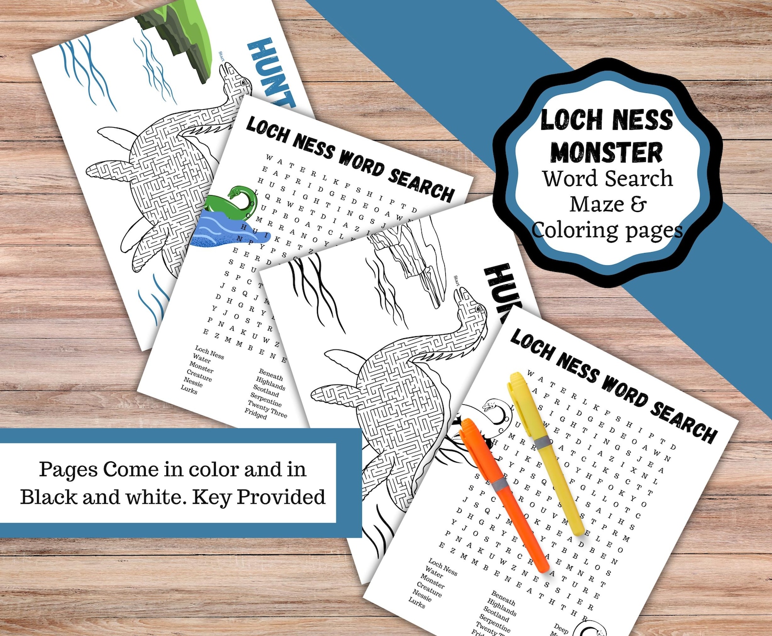 Loch Ness Monster Printable Word Search, Maze, and Coloring Pages ...