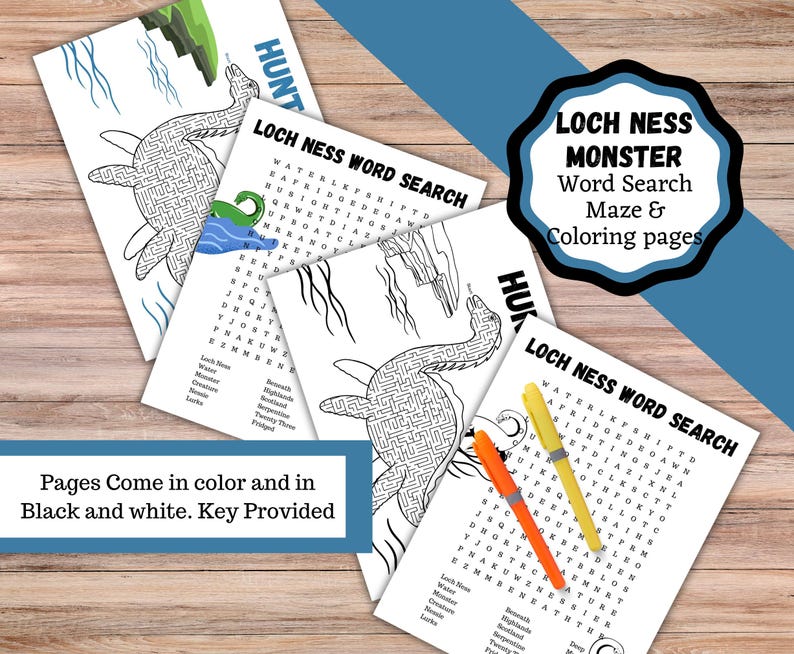 Loch Ness Monster Printable Word Search, Maze, and Coloring Pages ...