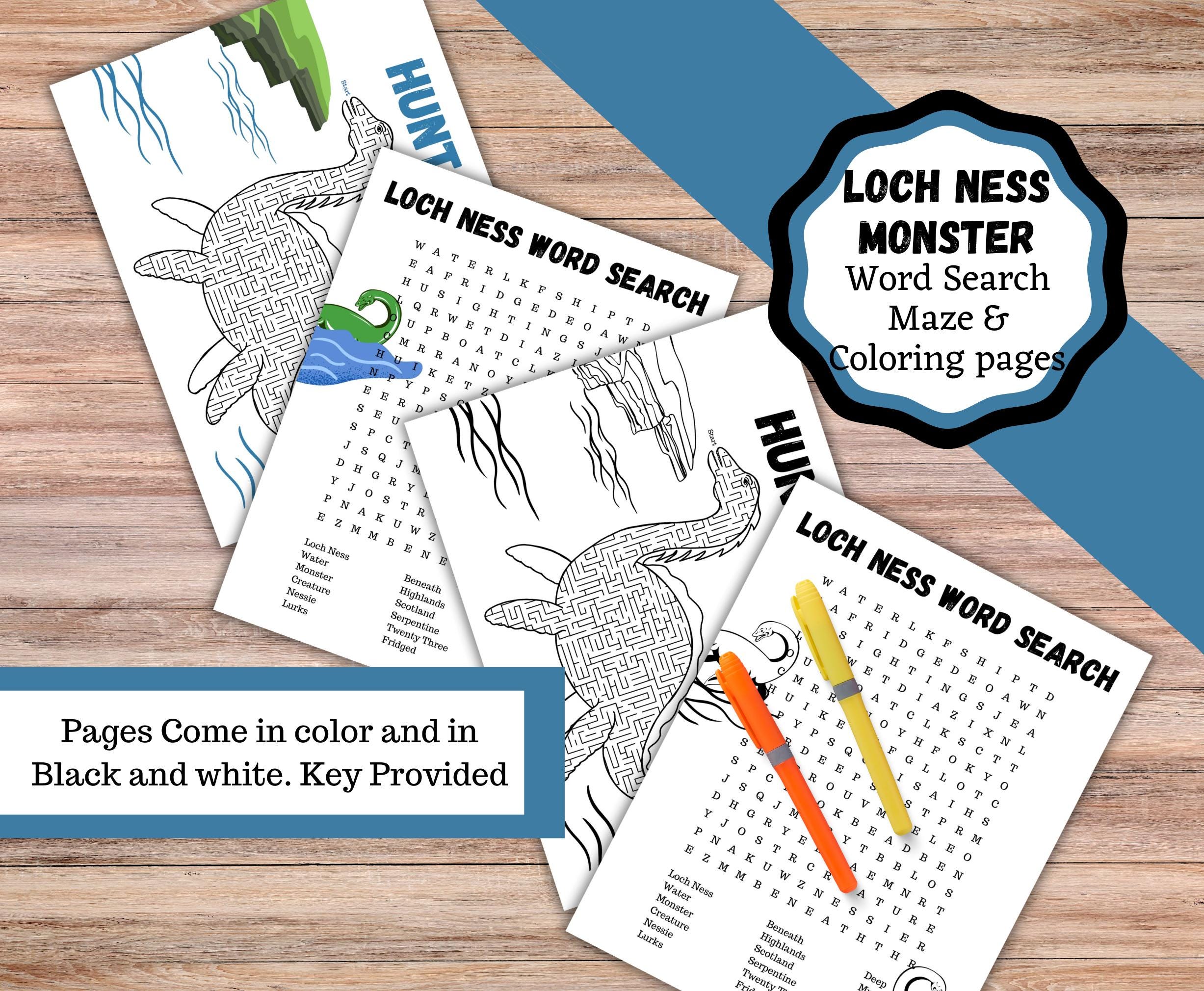 Loch Ness Monster Printable Word Search, Maze, and Coloring Pages ...