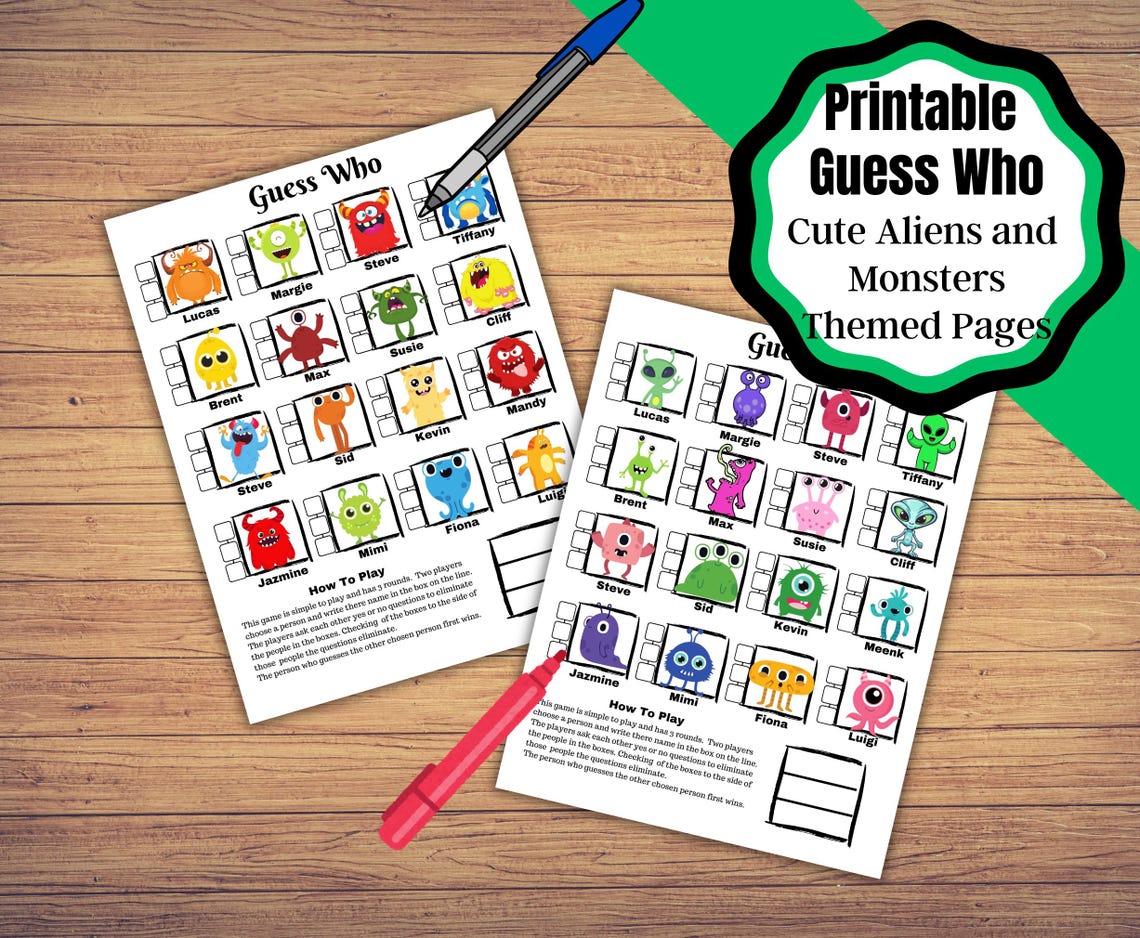 Printable Guess Who Game Pages. Guess Who Cute Aliens and Monsters ...