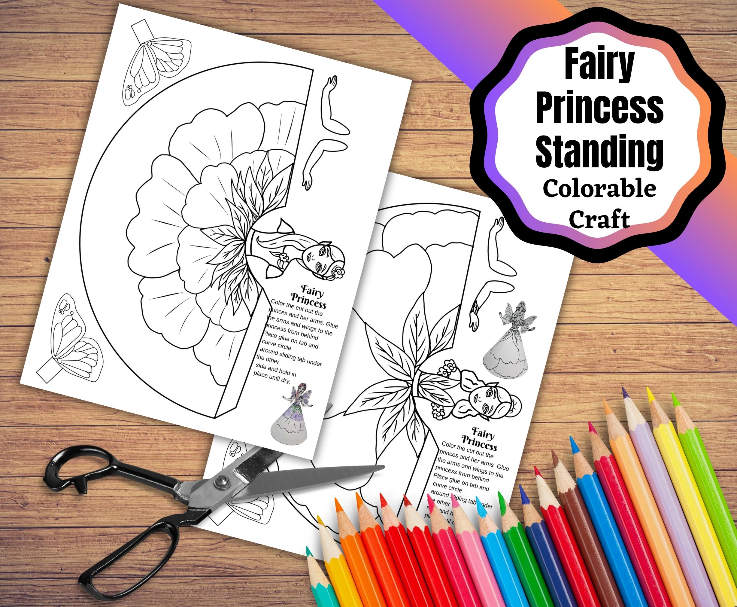 Standing Fairy Princess With Wings Colorable Craft. Printable Paper ...