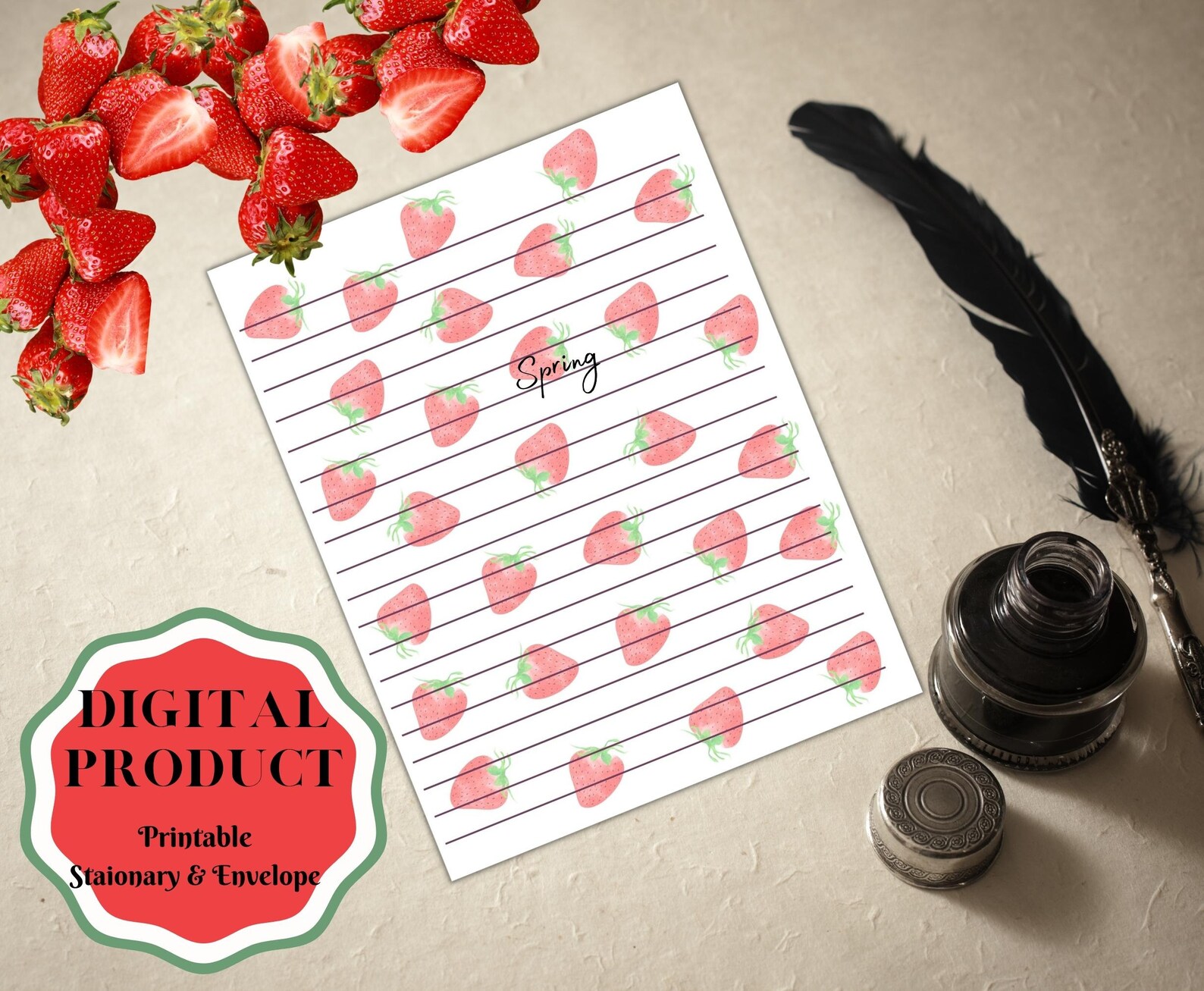 Printable Watercolor Strawberry Themed Stationary Letter Writing Set ...