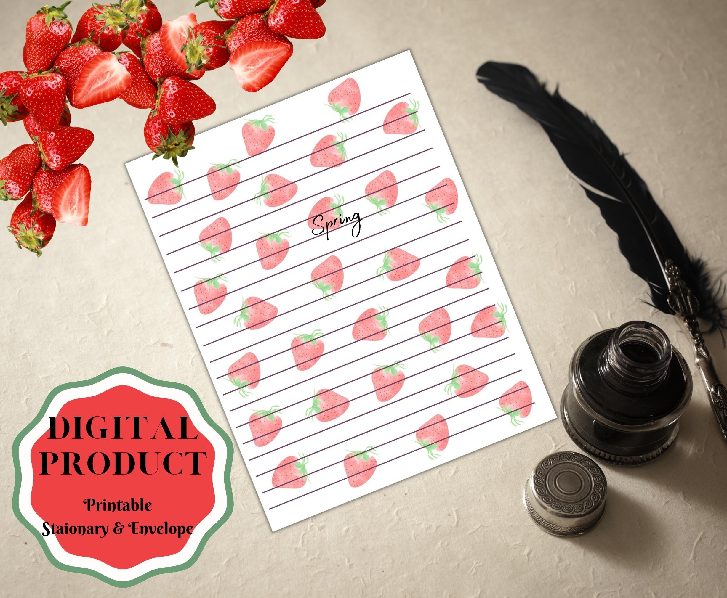 Printable Watercolor Strawberry Themed Stationary Letter Writing Set ...