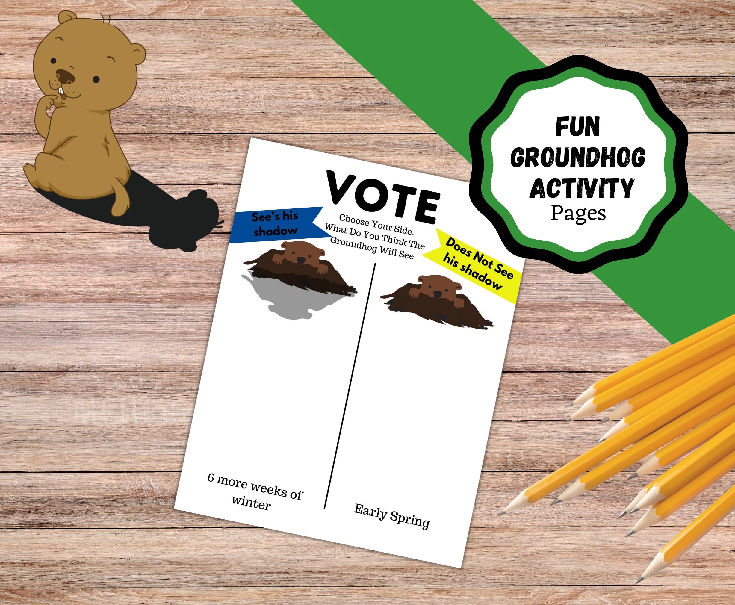 Printable Activity Pages for Groundhog Day, Match the Shadow, Vote on ...