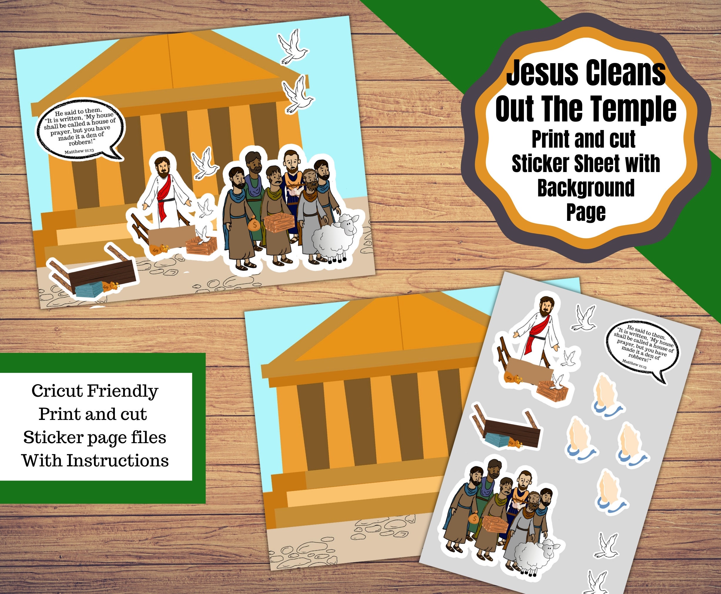Print and Cut Stickers and Background Page for Jesus Cleans Out the ...