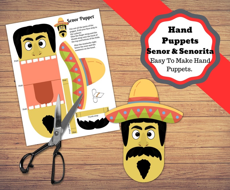 Printable Hand Puppets A Senor and Senorita Puppet. Cinco De Mayo Craft ...