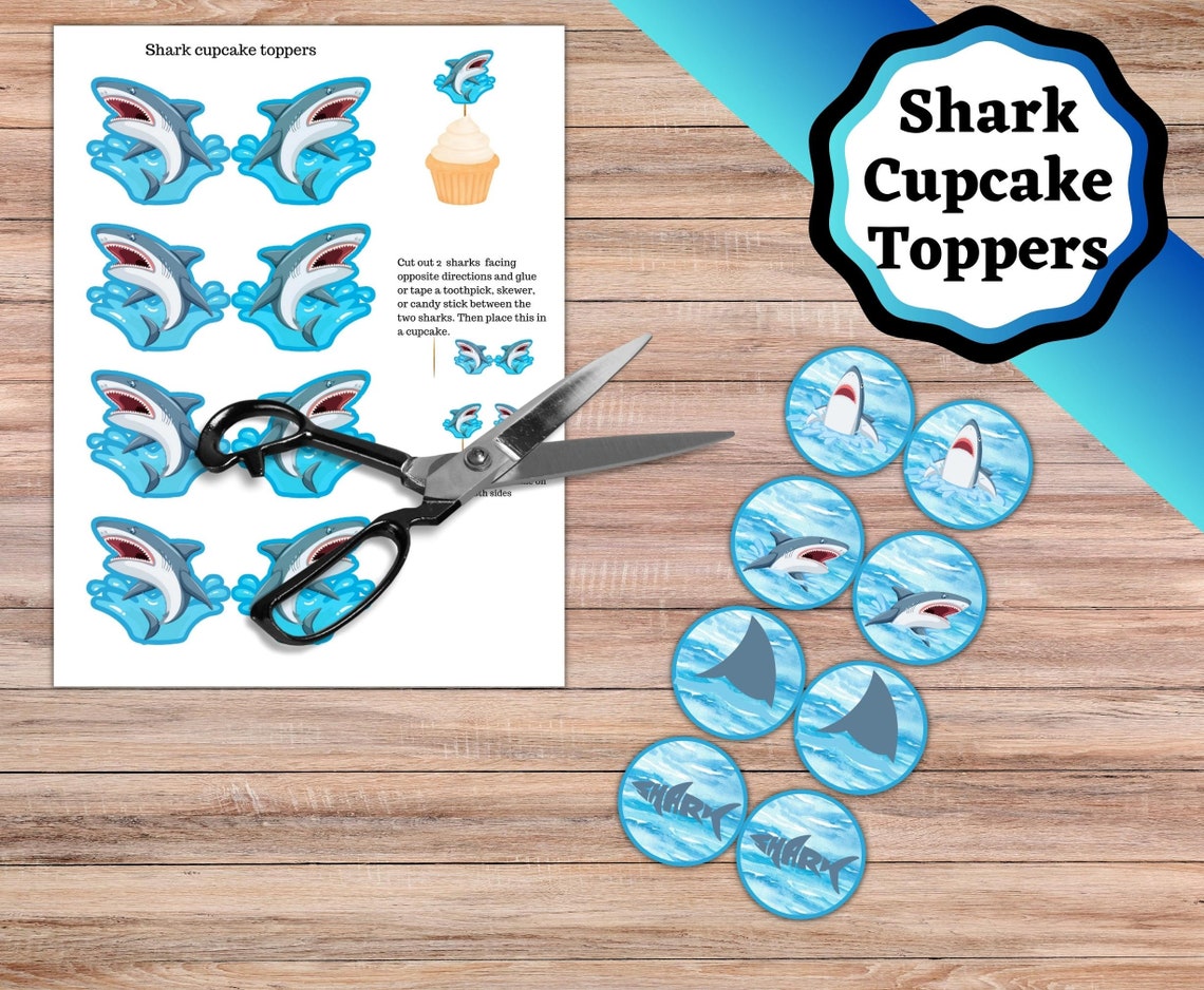 Printable Shark Cupcake Toppers, Shark Cake Decorations, Cupcake ...