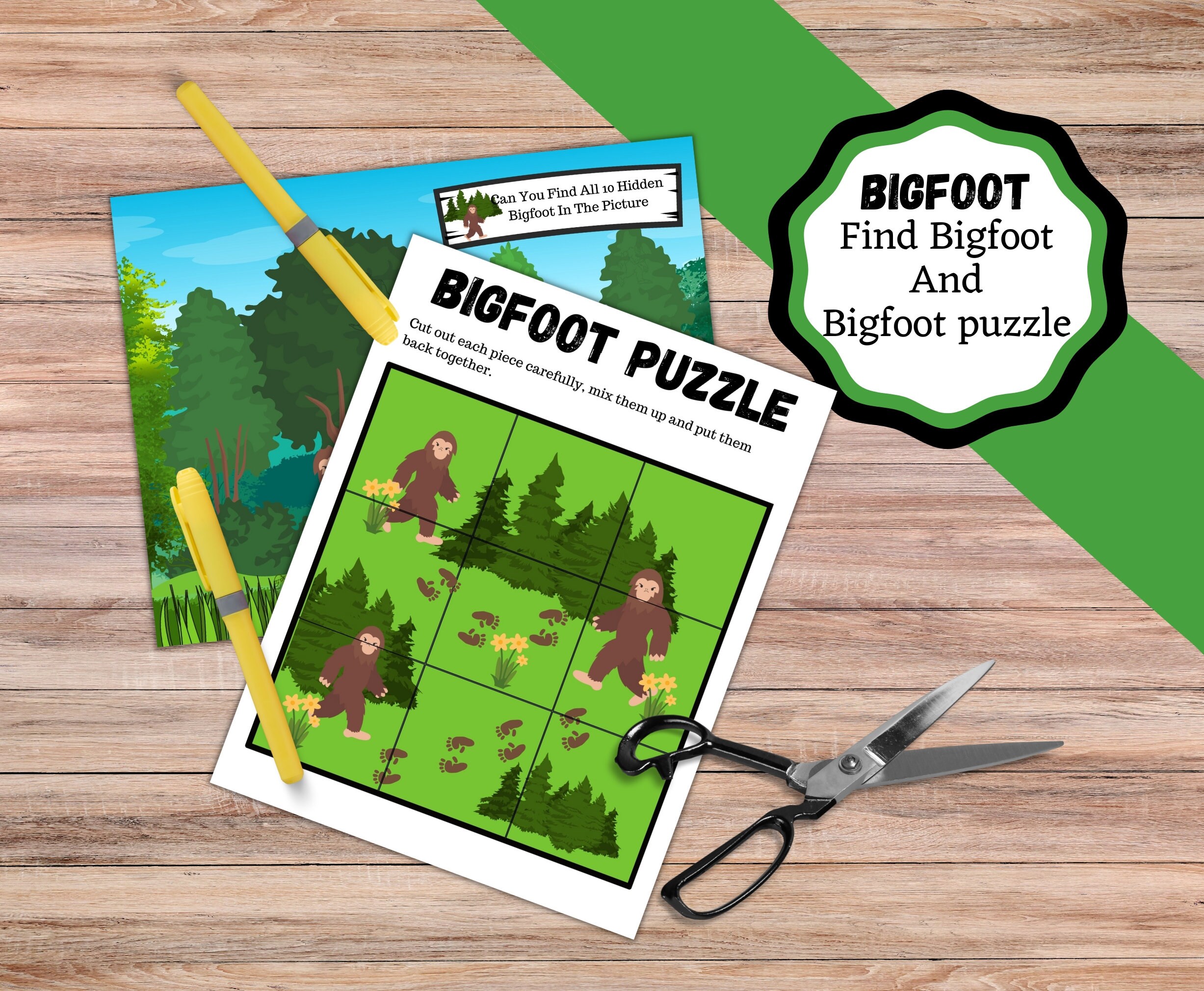 Bigfoot Printable Games, Find the Hidden Bigfoots, and a Cut a Part ...