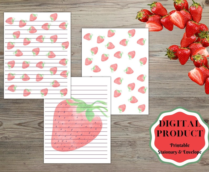 Printable Watercolor Strawberry Themed Stationary Letter Writing Set ...