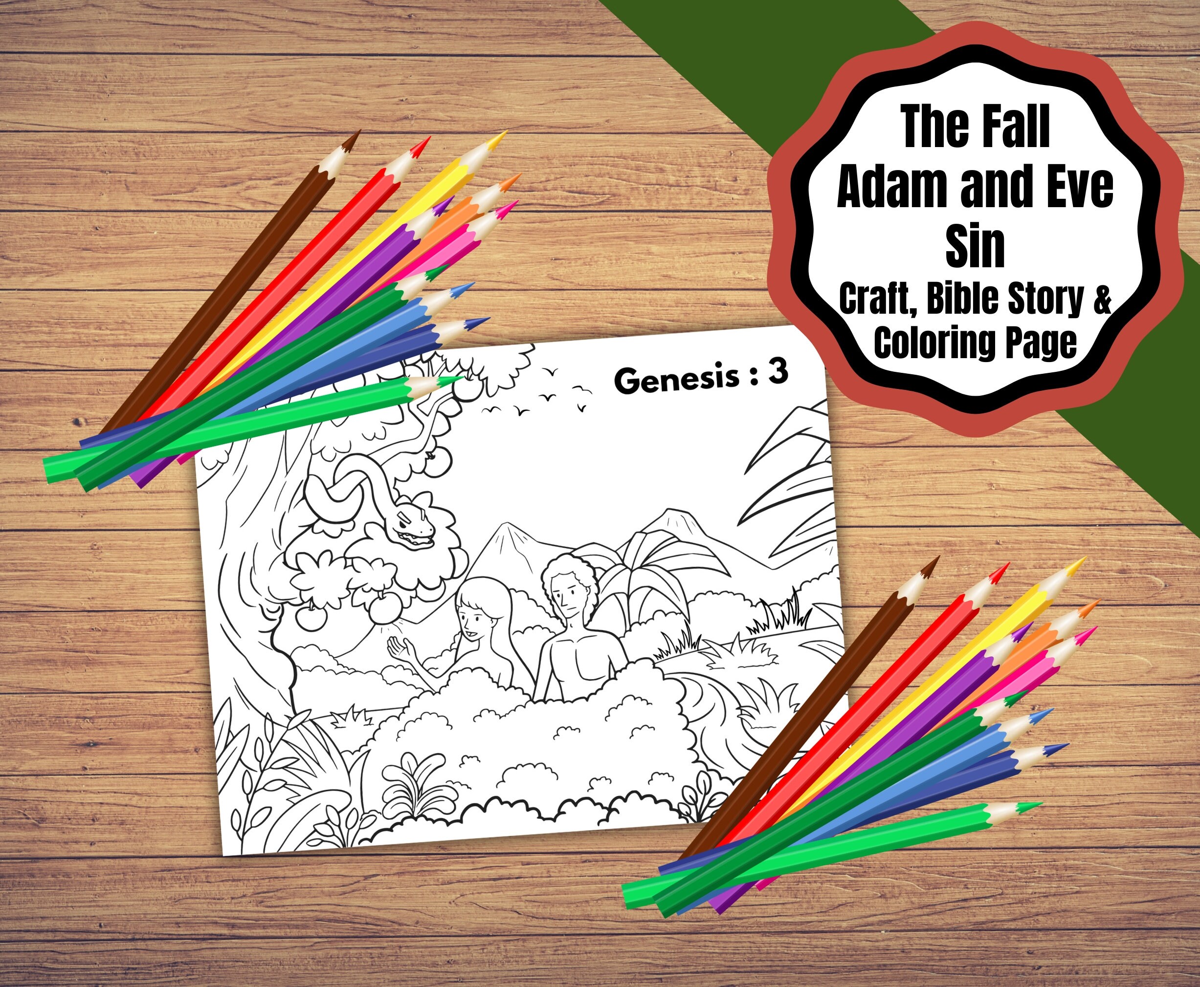 Adam and Eve Fall, the Serpent Deceives Eve, Printable Kids Craft With ...