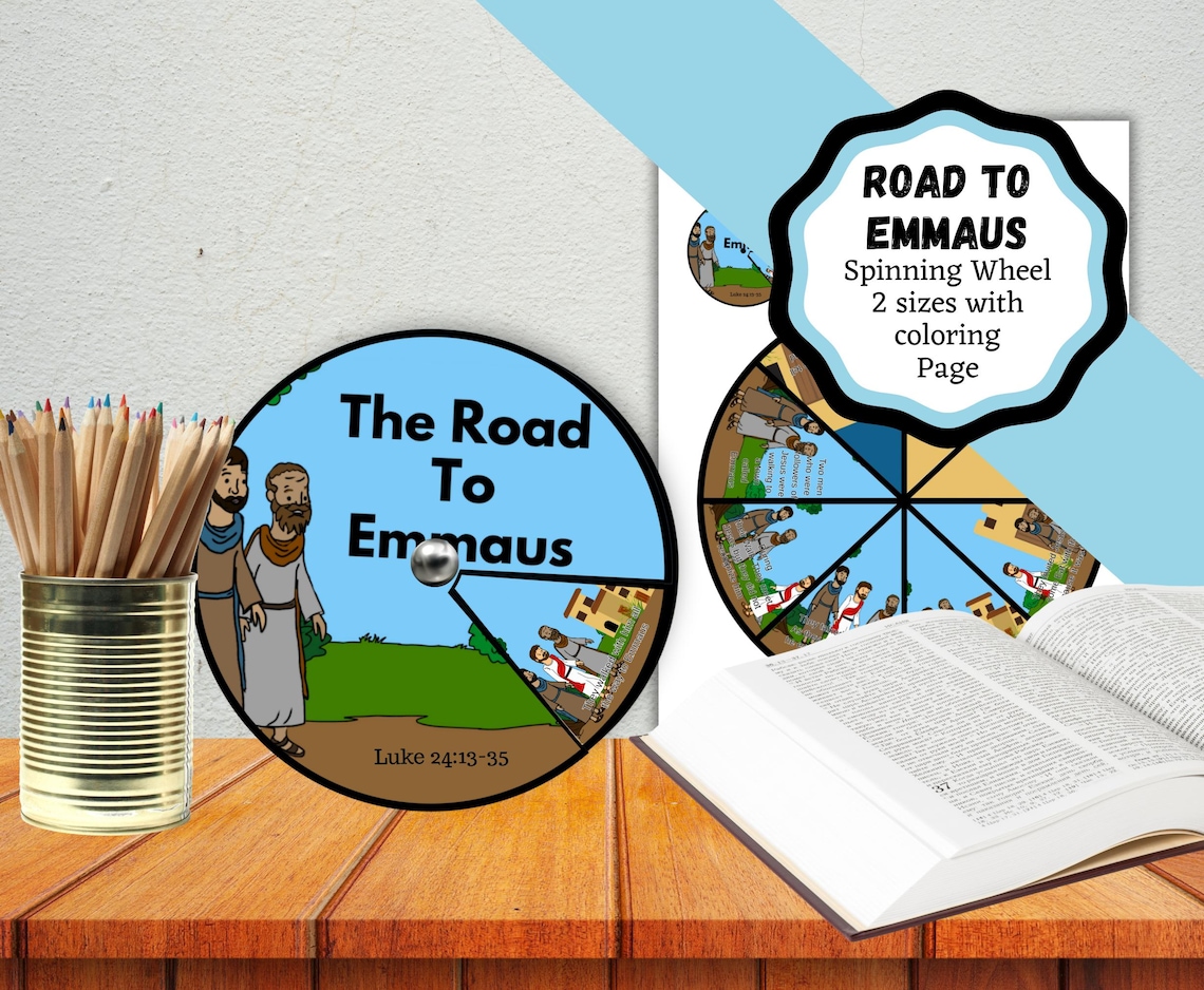 Road to Emmaus Printable Kids Bible Craft. Bible Spinning Wheel Craft ...