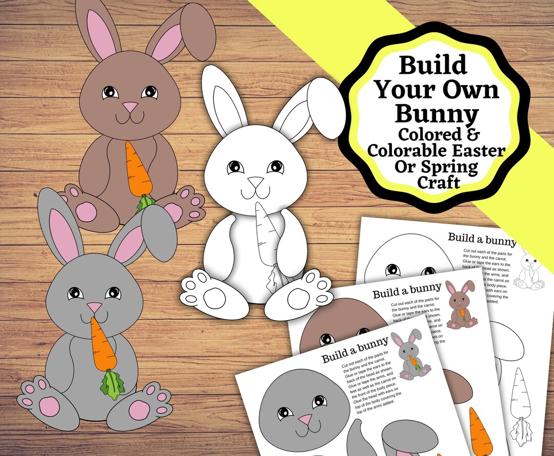 Build A Bunny Printable Kids Craft. Kids Printable Colorable and ...
