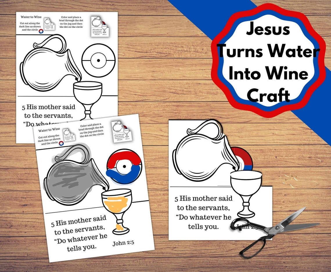Printable Pitcher Pouring Jesus Into Wine Coloring Craft Set, Colorable ...