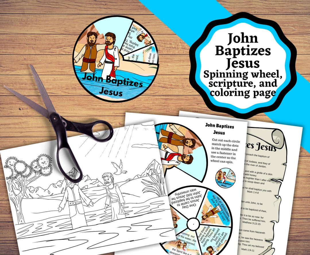 John Baptizes Jesus, Spinning Wheel Craft With Coloring Page and ...