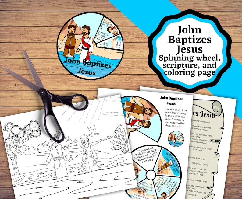 John Baptizes Jesus, Spinning Wheel Craft With Coloring Page and ...