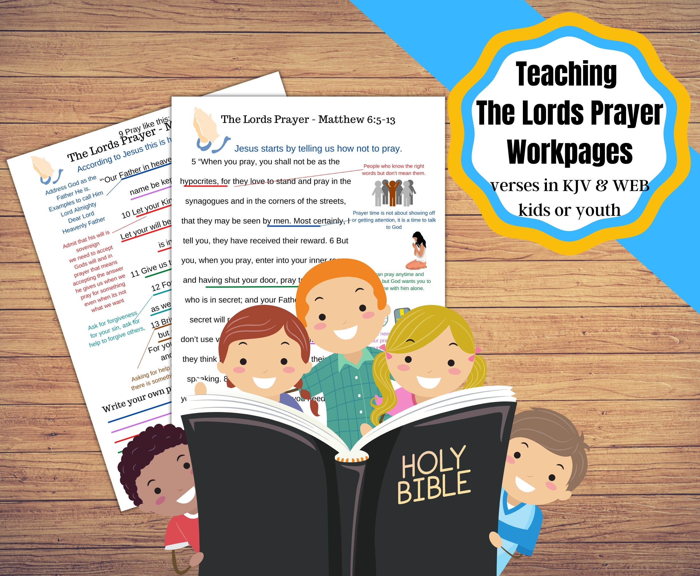 Printable Work Pages for Teaching the Lords Prayer to Kids and Youth ...