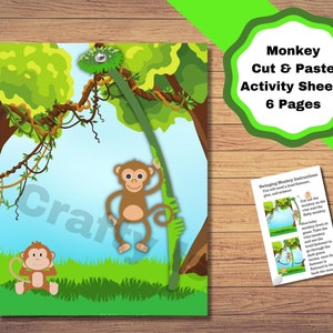 Printable Monkey Cut and Paste, Crafts, Coloring, and Educational Pages ...