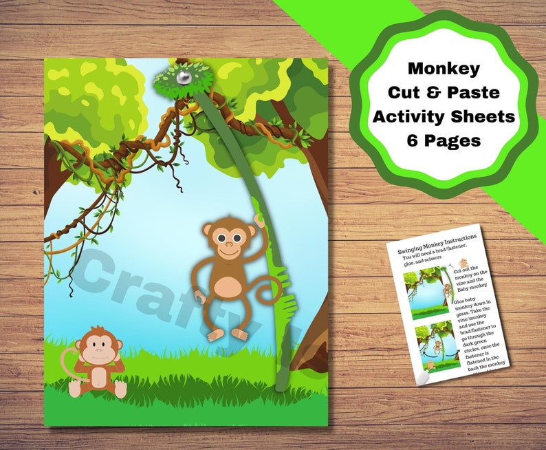 Printable Monkey Cut and Paste, Crafts, Coloring, and Educational Pages ...