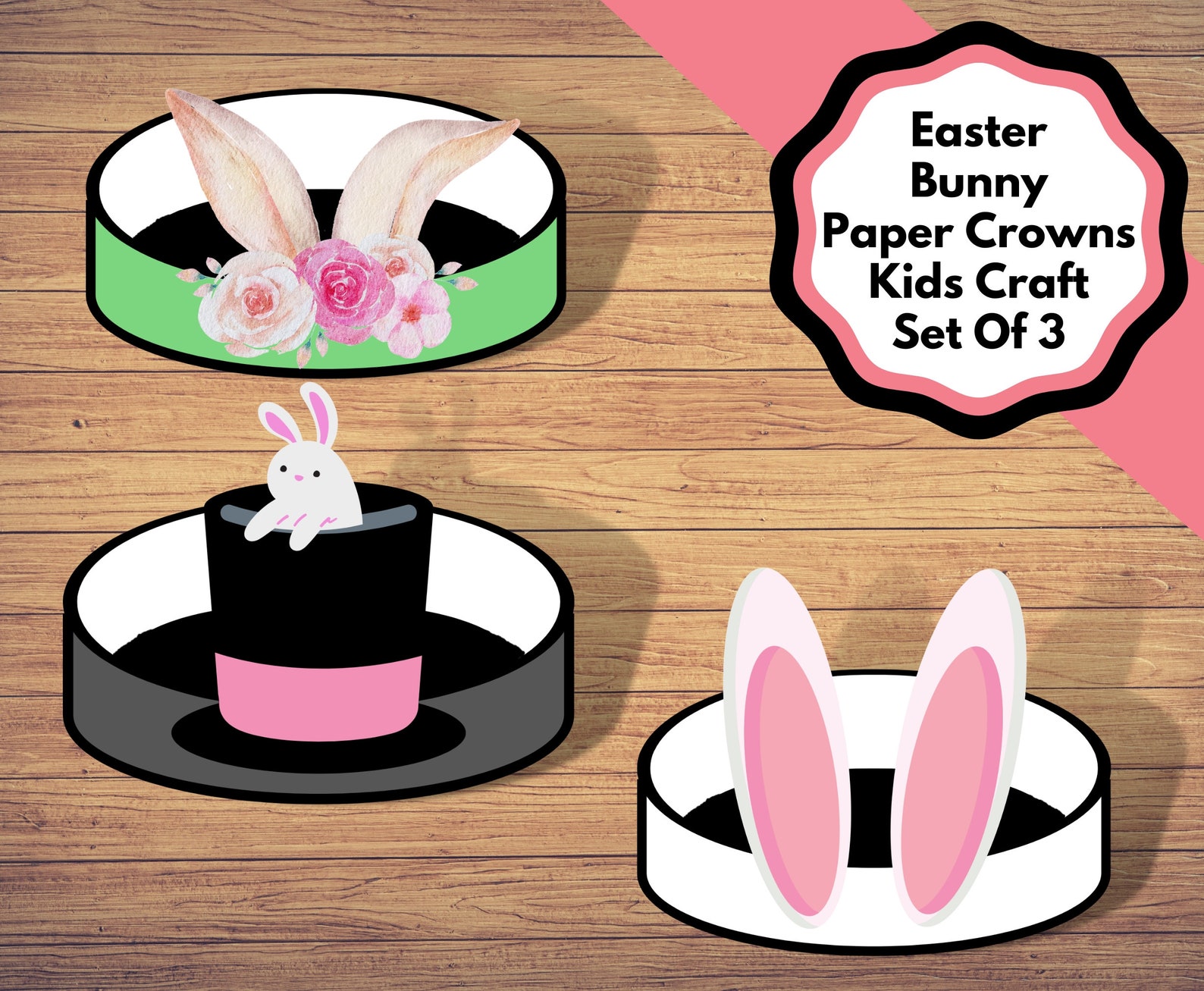 Printable Easter Paper Crowns, Bunny Ears, Bunny in Top Hat, Easter ...