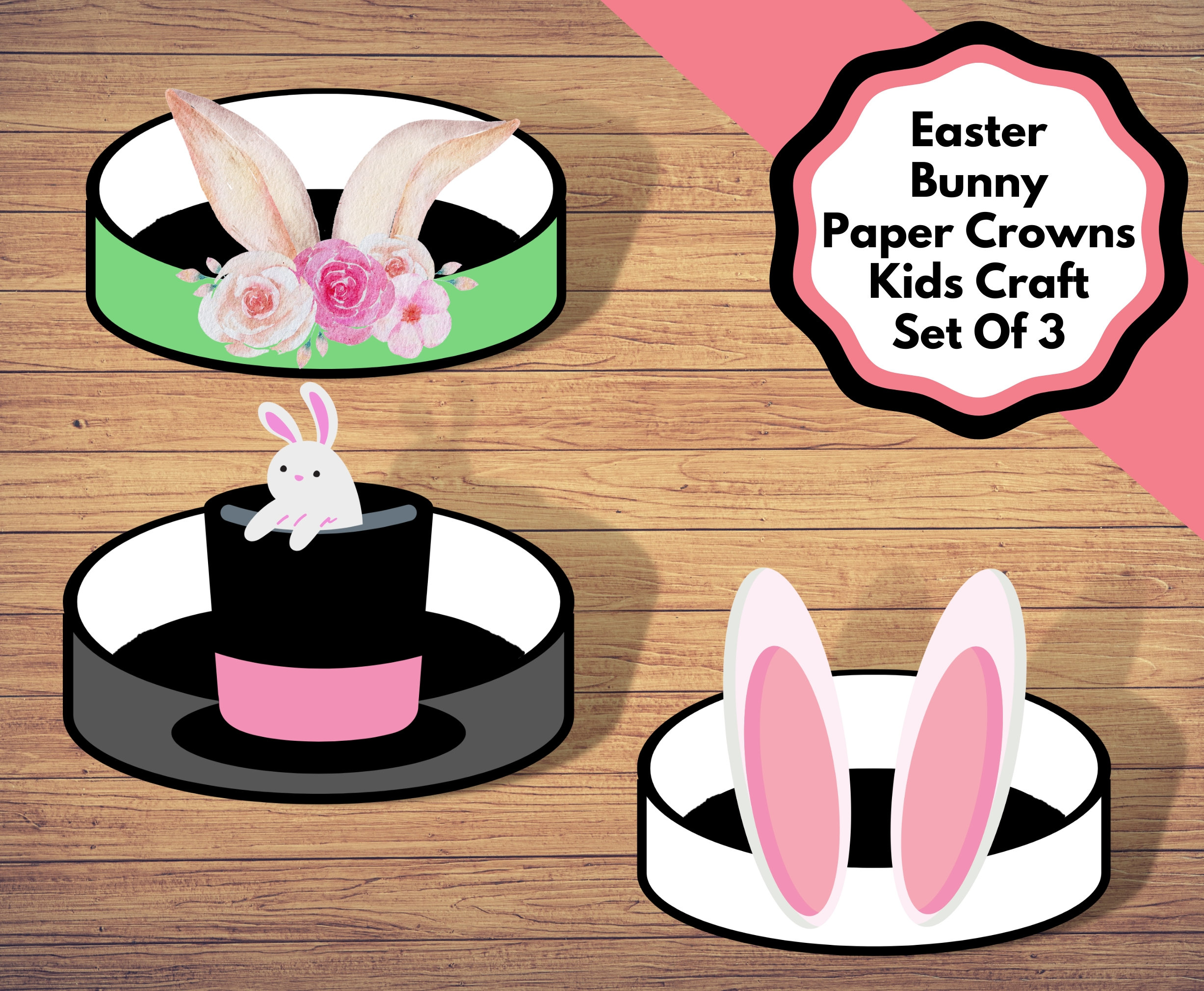 Printable Easter Paper Crowns, Bunny Ears, Bunny in Top Hat, Easter ...