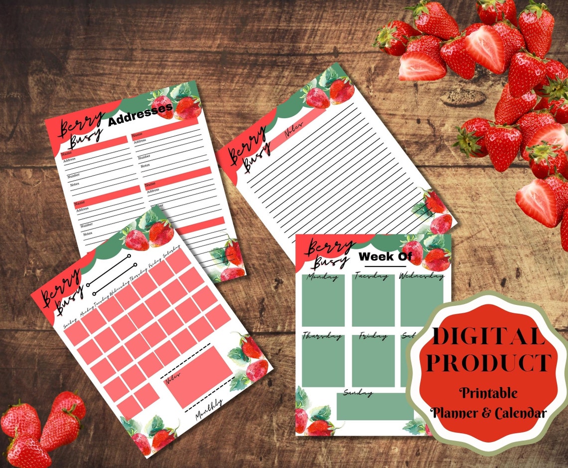 Strawberry Themed Planner, Easy Planner, Summer Strawberry Themed ...