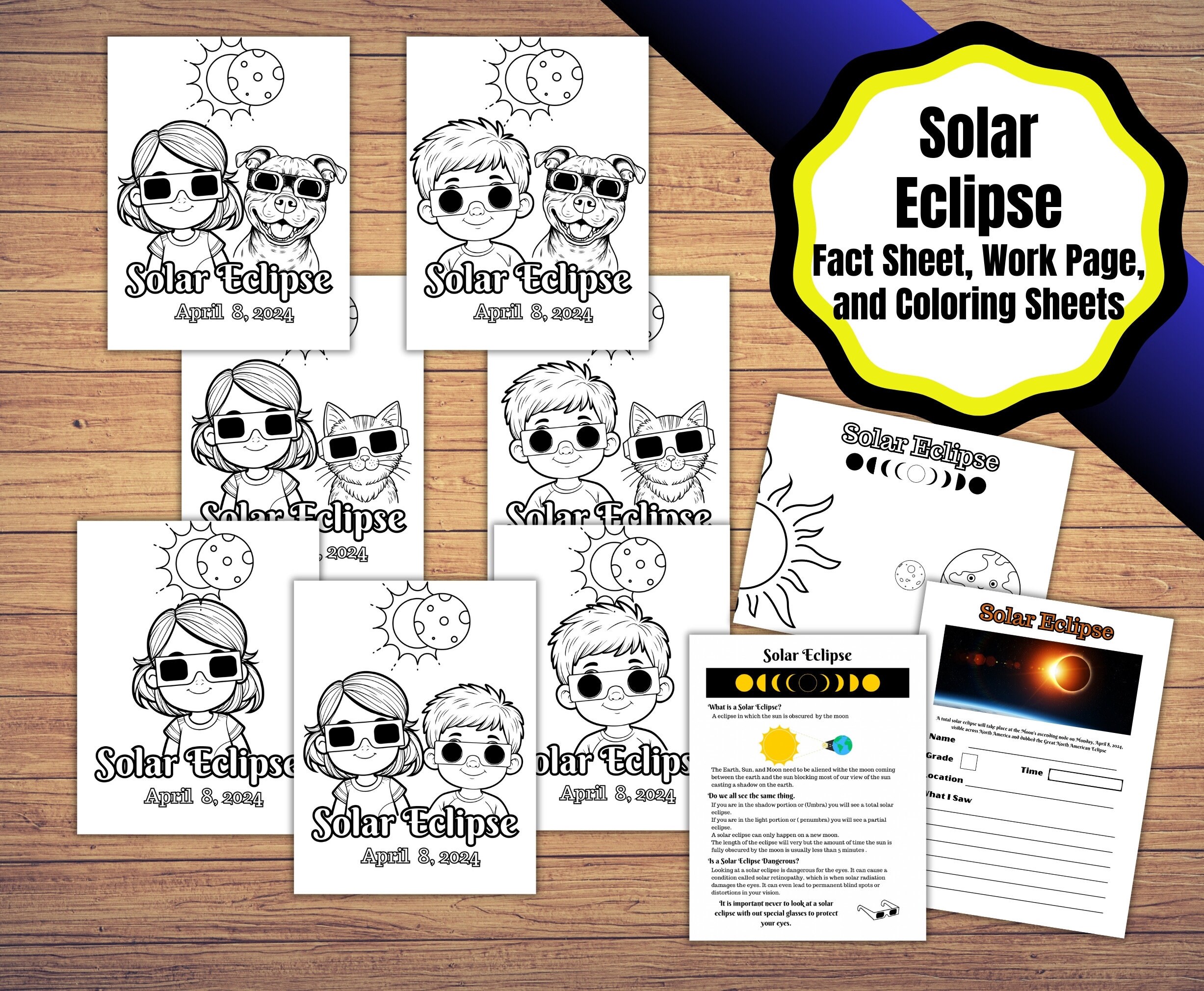 Printable Solar Eclipse - Fact Page, Work Sheet, and Coloring Pages ...