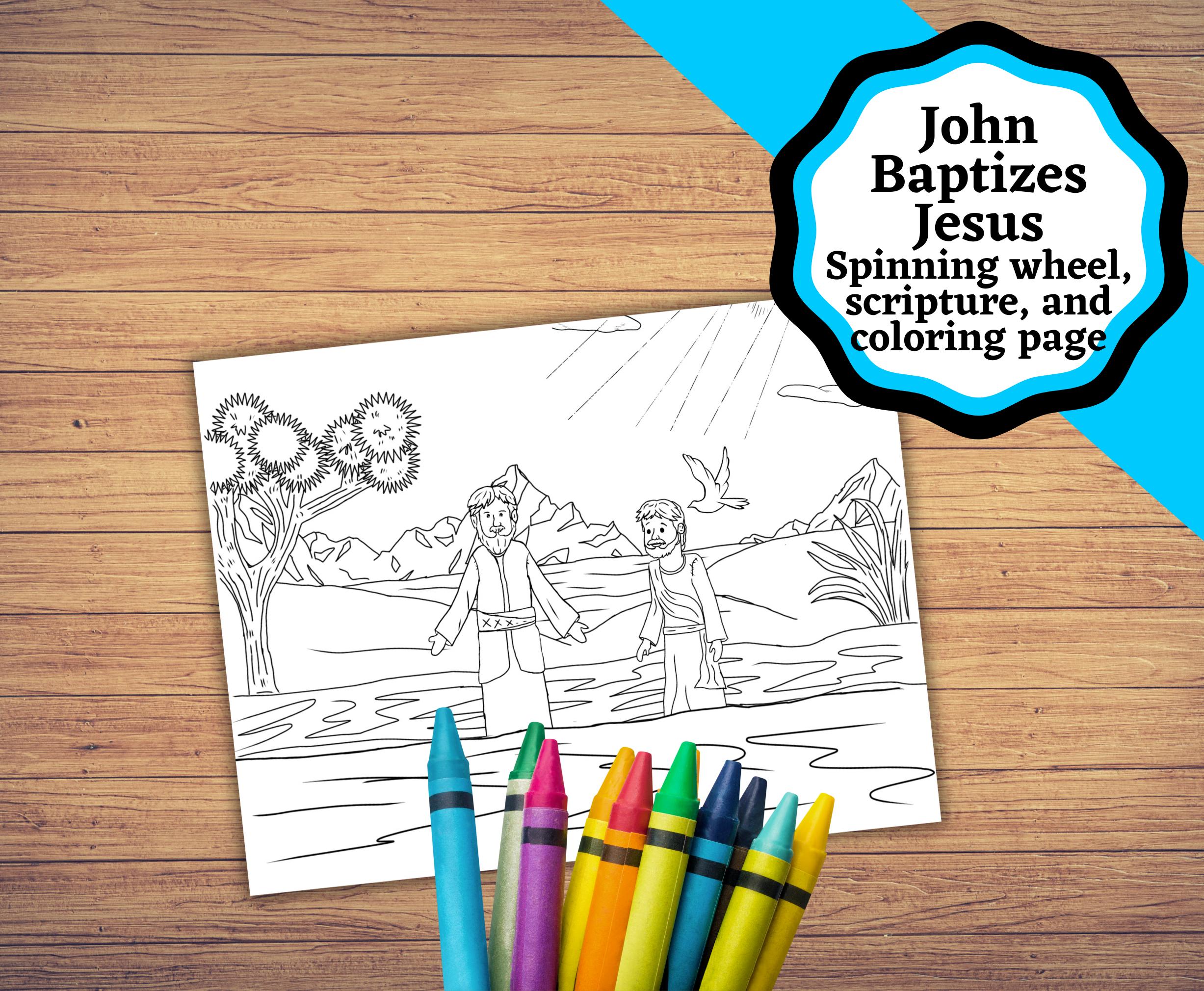 John Baptizes Jesus, Spinning Wheel Craft With Coloring Page and ...