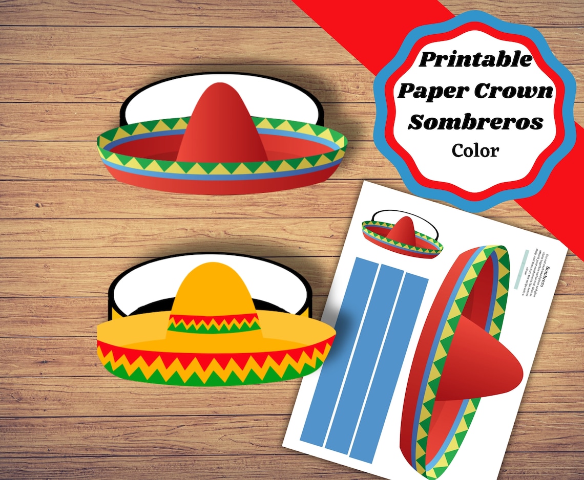 Printable Sombrero Paper Crowns, Cinco De Mayo Craft. Sombrero Hat ...