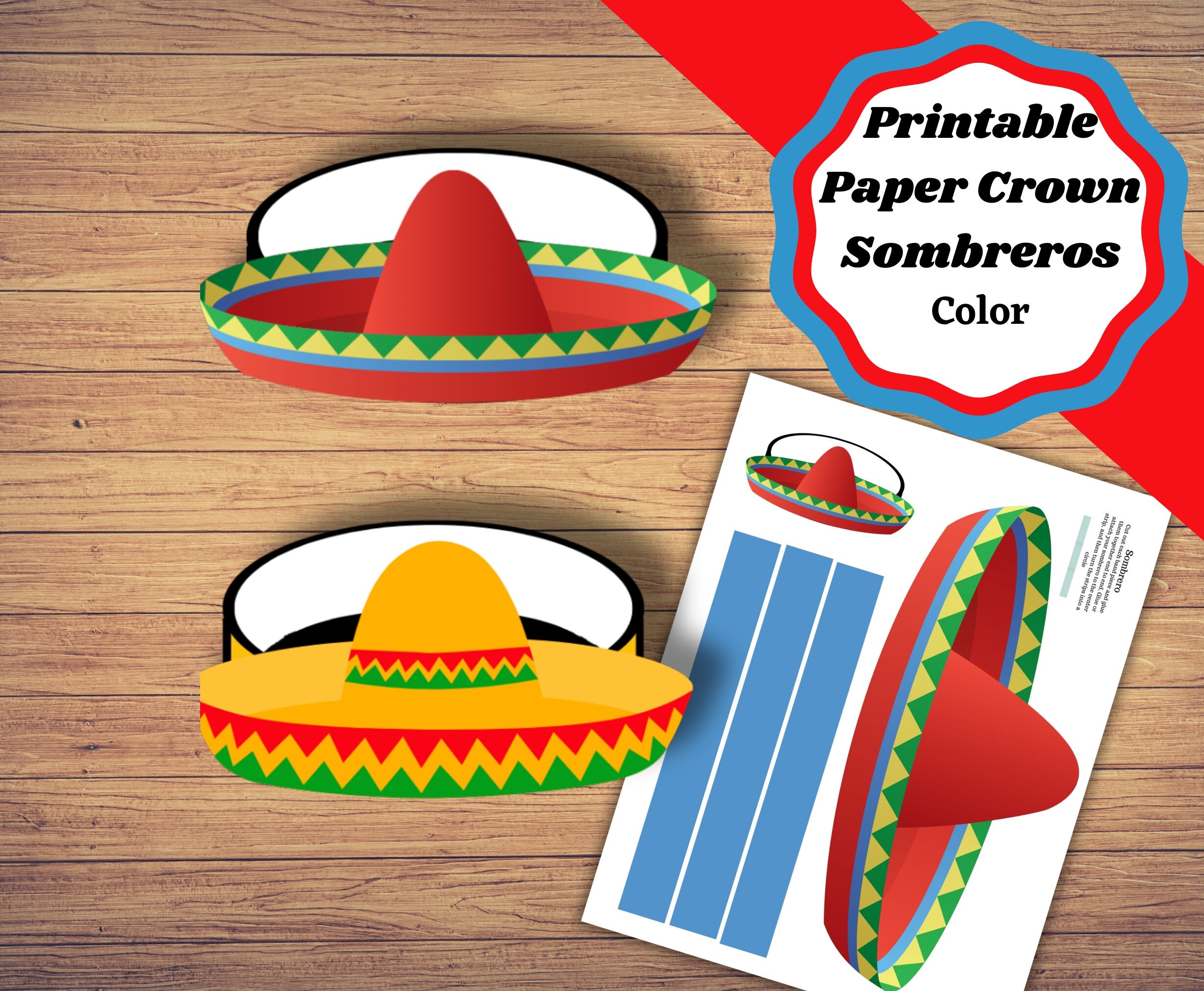 Printable Sombrero Paper Crowns, Cinco De Mayo Craft. Sombrero Hat ...