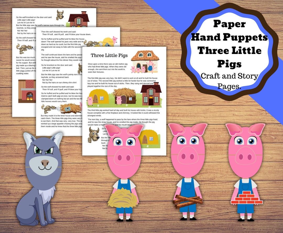 Printable Three Little Pigs and the Wolf, Hand Puppets With Three Pages ...