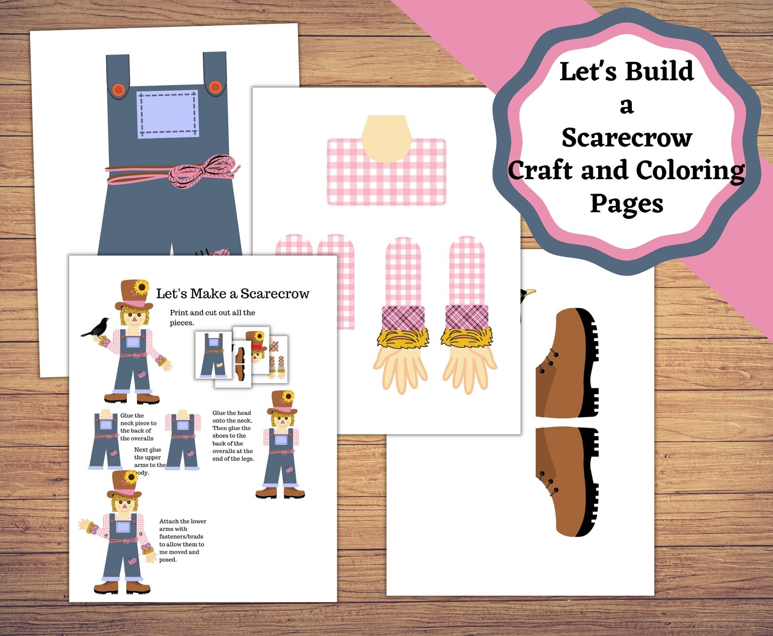 Build a Scarecrow in Pink. Printable Scarecrow Fall Craft. Pink Plaid ...