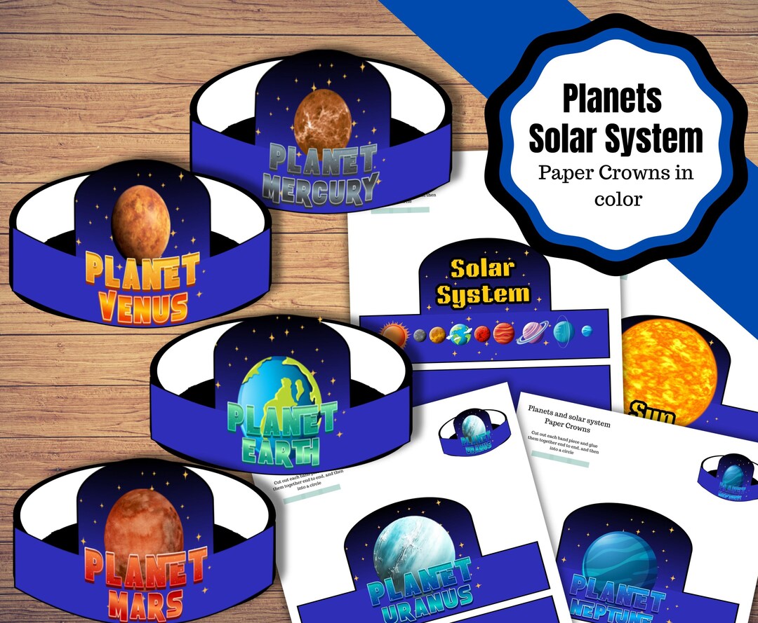 Planet and Solar System Paper Crown, Planets and Sun Colorful Kids ...