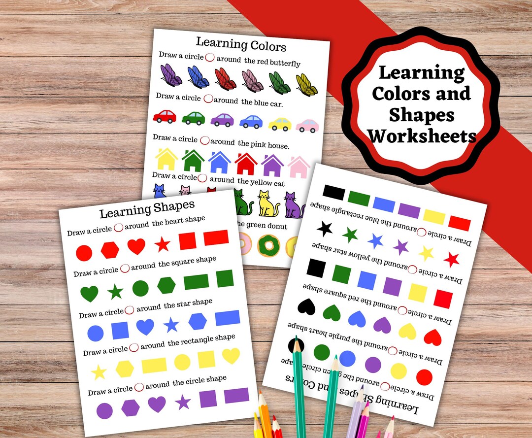 Color and Shape Worksheets for Young Learners - Etsy