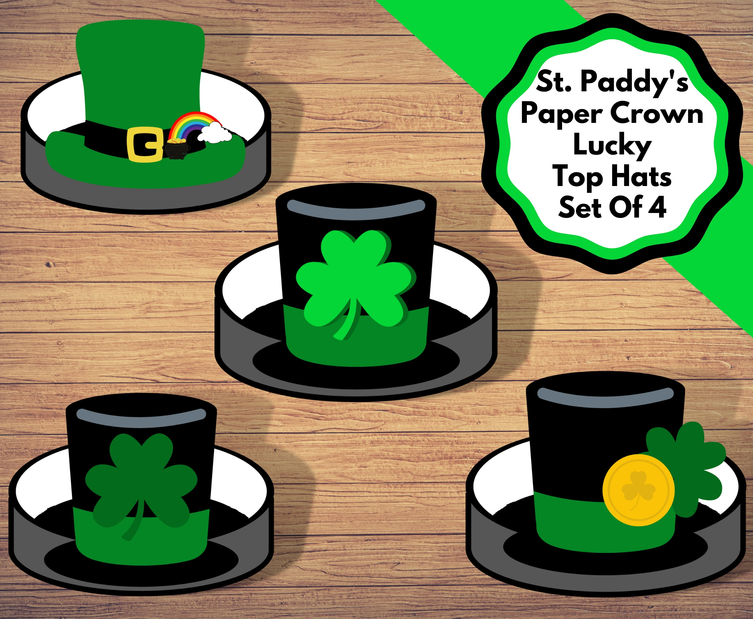 Printable Paper Lucky Top Hats Crown for Kids, St. Patrick's Day Kids ...