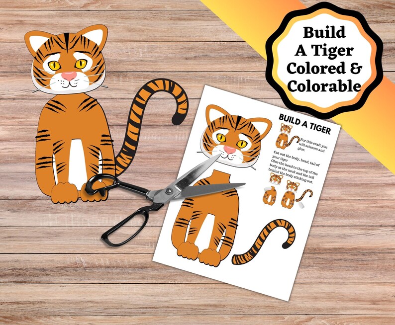 Printable Build A Tiger Craft. Build a Tiger in Both a Colored - Etsy