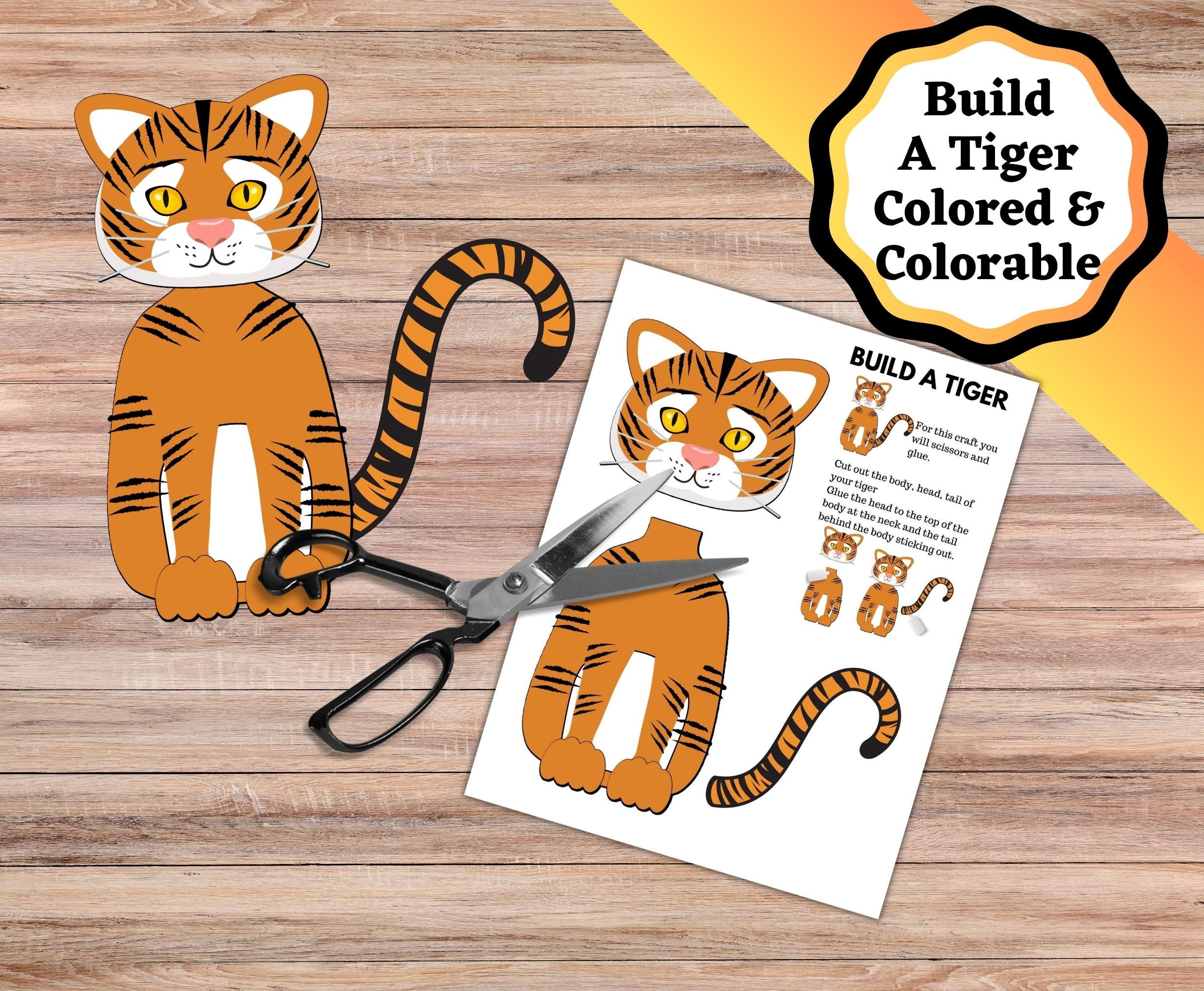 Printable Build A Tiger Craft. Build a Tiger in Both a Colored and ...