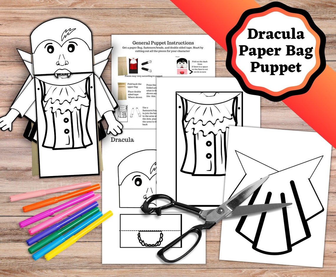Printable Dracula Paper Bag Puppet. Paper Bag Puppet Cut Out for ...