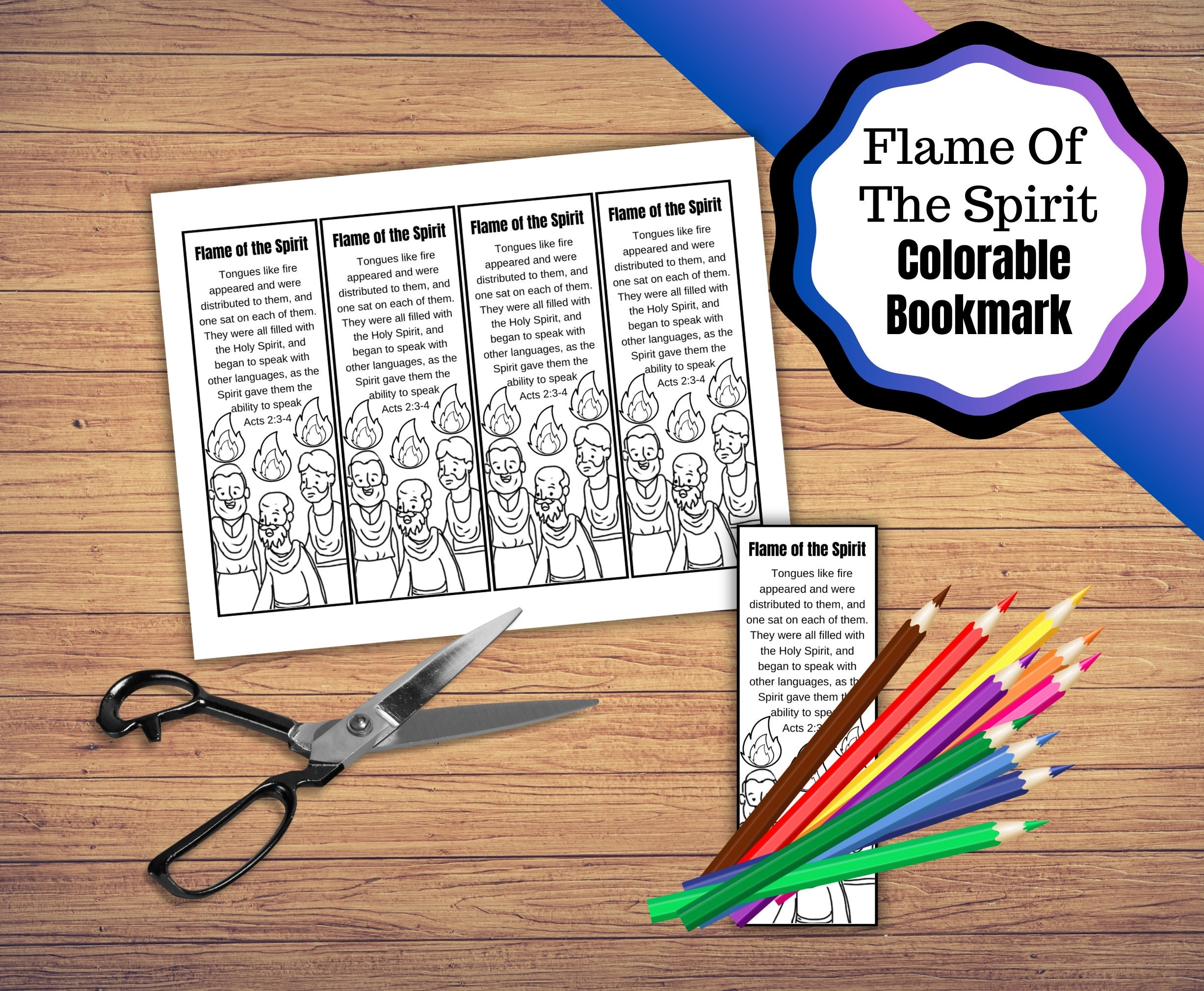 Colorable Bookmark About the Day of Pentecost, Flame of the Spirit ...