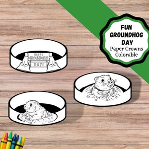 Printable Colorable Groundhog Day Paper Crowns, Fun Groundhogs Day ...