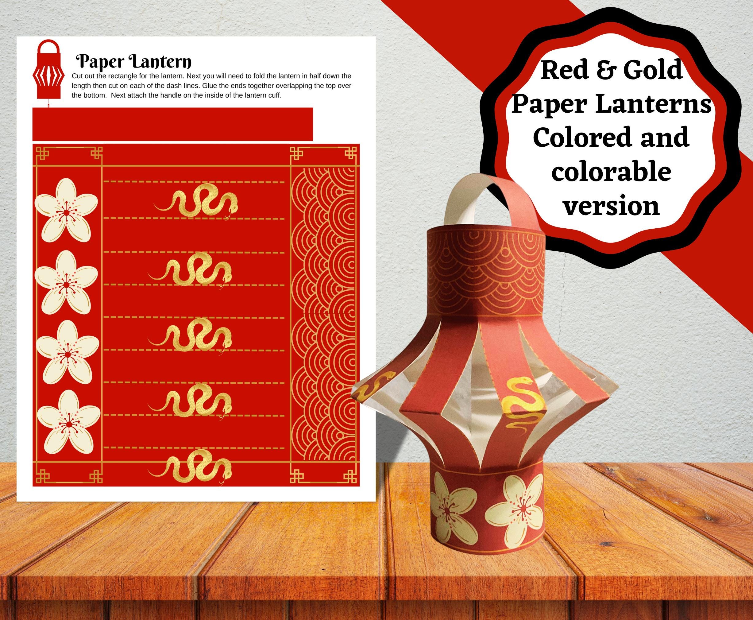 Printable Paper Lantern, Chines Paper Lantern Craft. Red and Gold ...