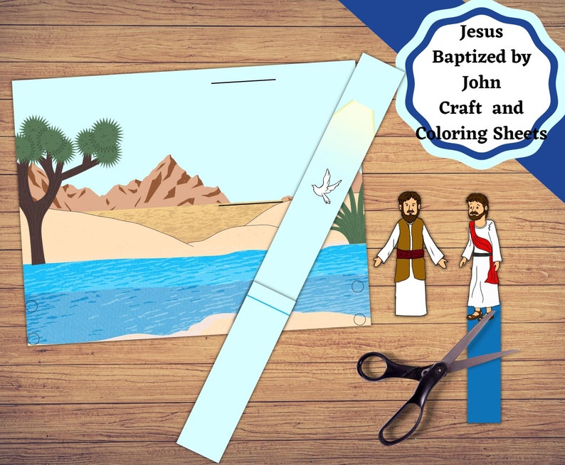 Jesus Baptized by John at the Jordan River, Printable Bible Story Craft ...