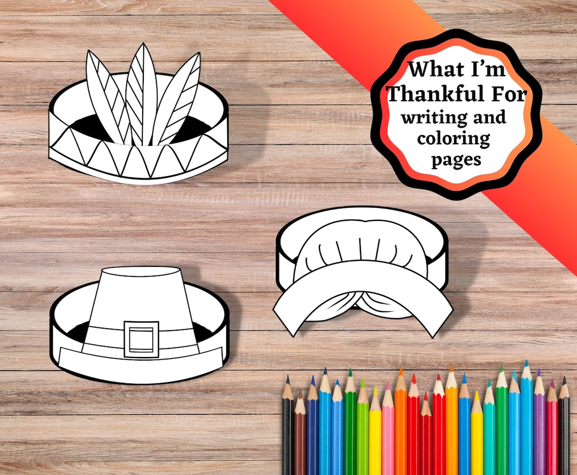 Thanksgiving Paper Crowns, Printable Paper Crowns With Pilgrim Hat and ...