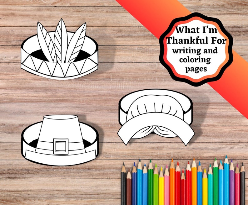 Thanksgiving Paper Crowns, Printable Paper Crowns With Pilgrim Hat and ...