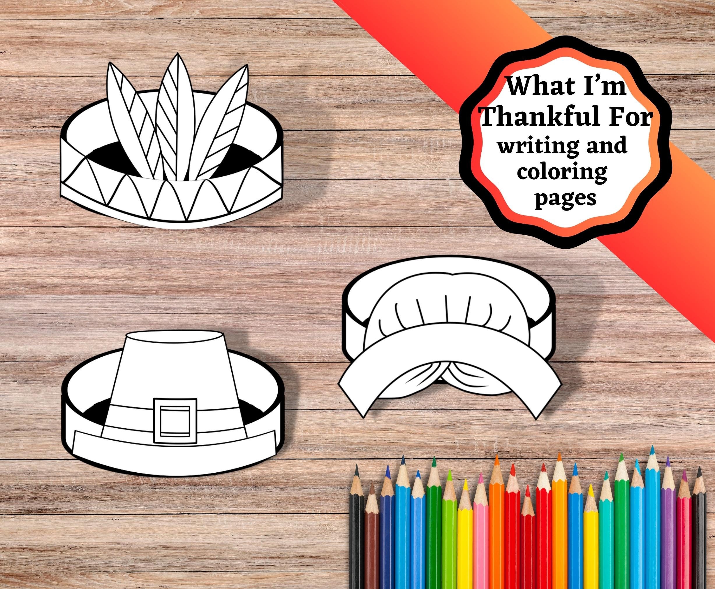 Thanksgiving Paper Crowns, Printable Paper Crowns With Pilgrim Hat and ...