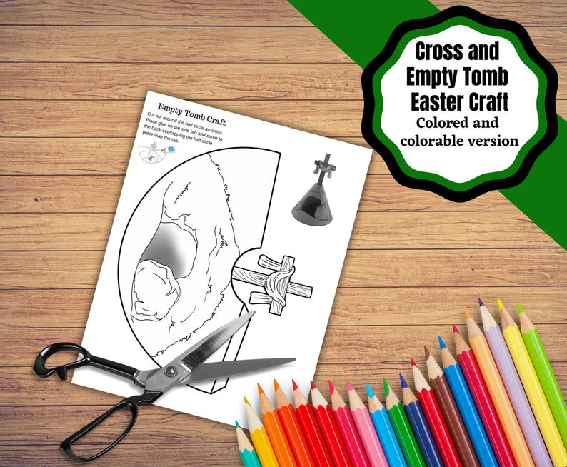 Manualidad infantil de la Tumba Vacía. Manualidad de Pascua con una cruz y una tumba vacía ...