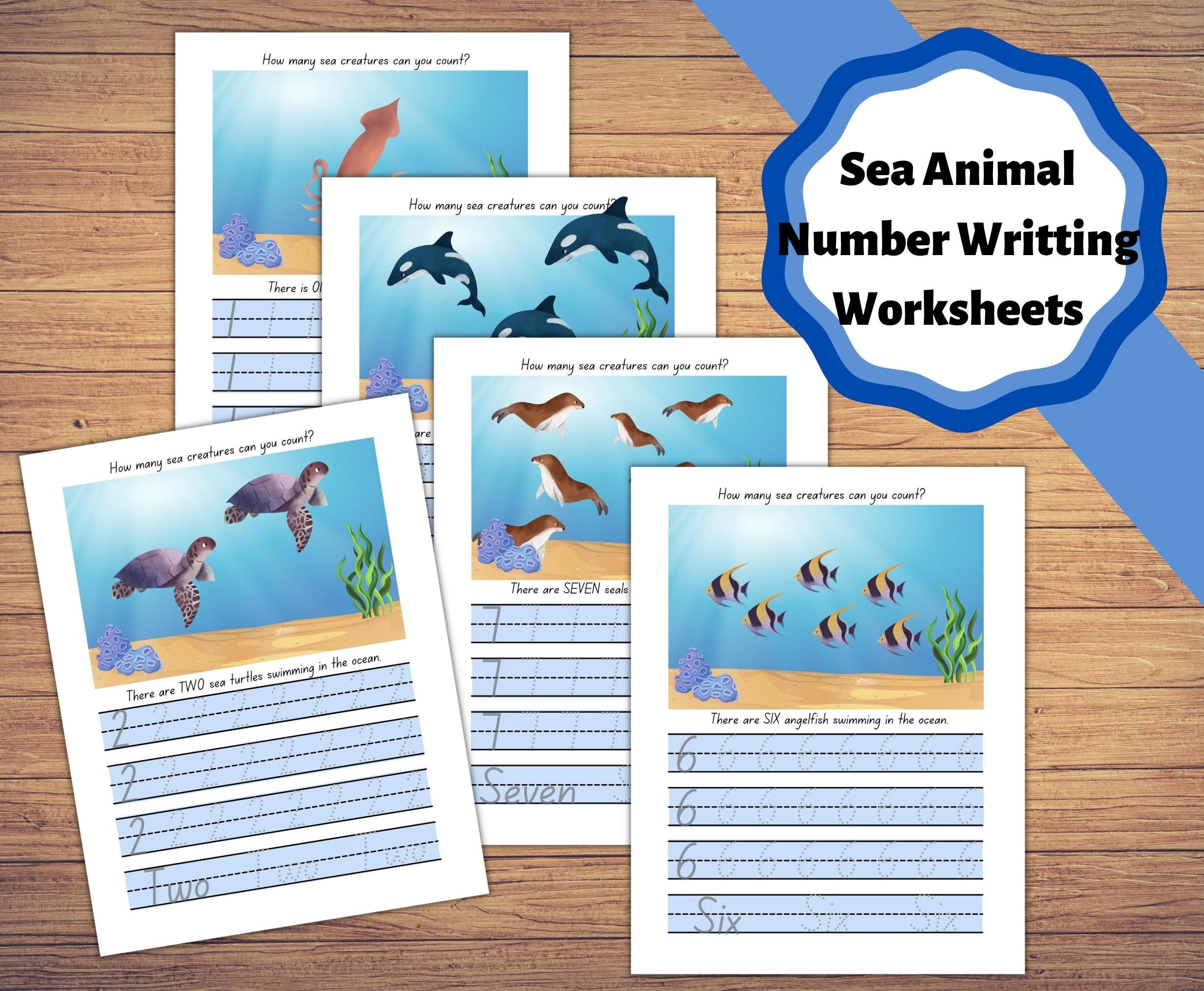 Sea Animal / Underwater Themed, Printable Counting and Number Writing ...