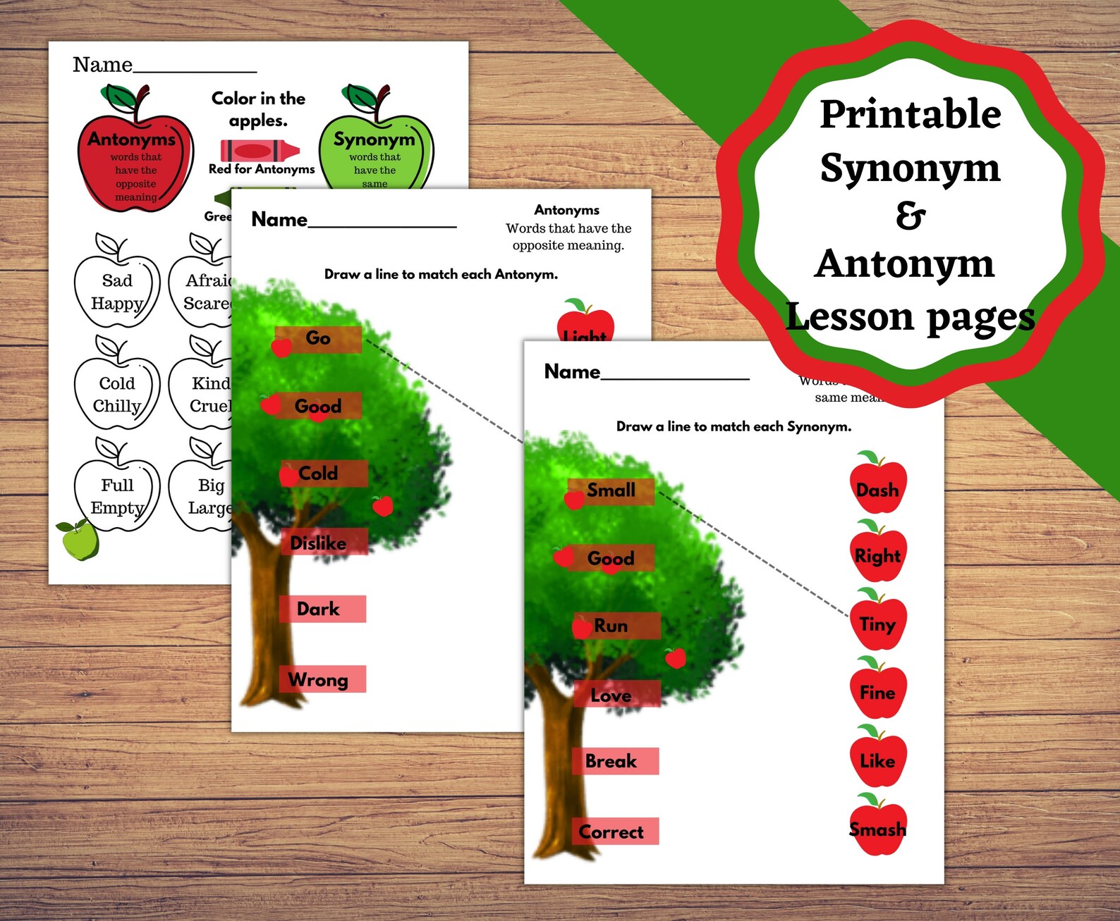 Printable Lesson Pages for Learning Antonyms and Synonyms. Matching up ...